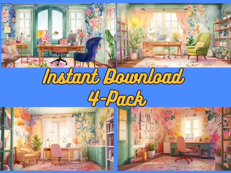 Whimsical Watercolor Sweet Floral Home Office Background Zoom ...