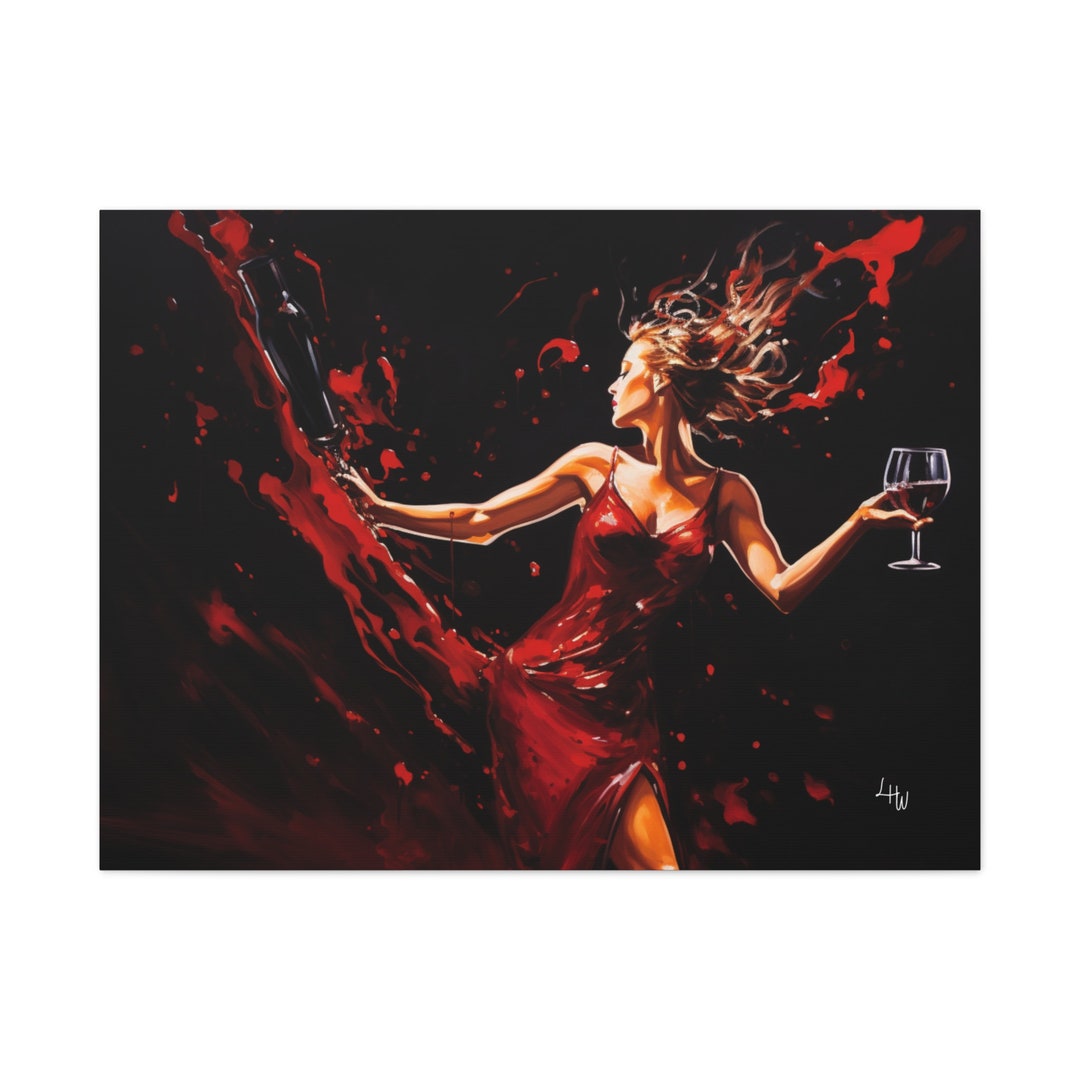 A Lady's Dance of Red Wine Woman Wine Glass Matte Canvas, Stretched, 1. ...