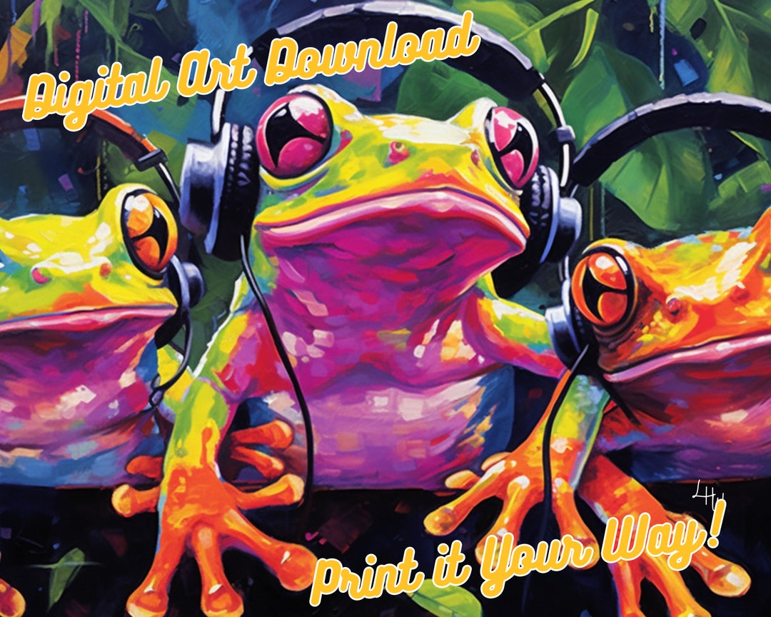 Tropical Tree Frogs, Jammin' Music Headphones Collection Acrylic Bold ...