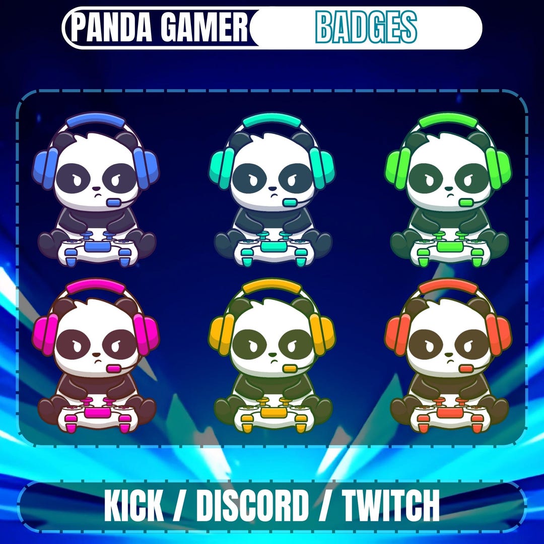 Panda Gamer Twitch Sub Badges | Kick Badges | Animal Badge | Streamers ...