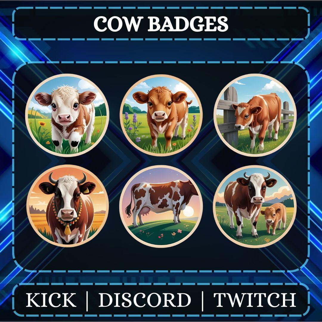 Cow Twitch Subscriber Badges PNG | Farm Animal Sub & Bit Icons ...