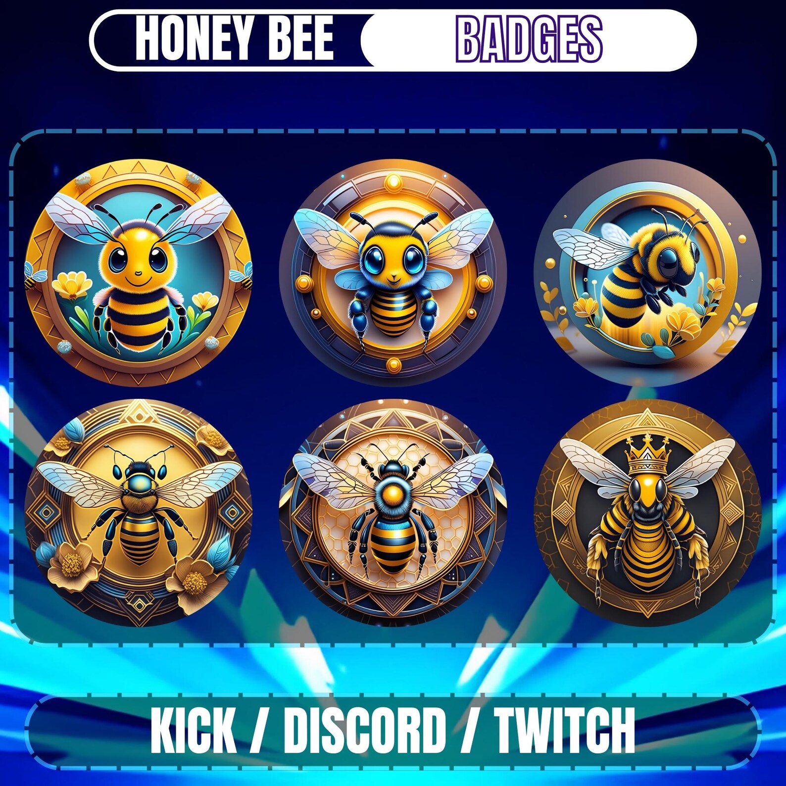 Honey Bee Twitch Subscriber Badges PNG | Cute Insect Sub & Bit Icons ...