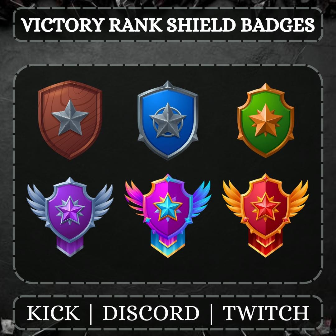 Victory Rank Shield Twitch Badges PNG | Rank & Level Sub and Bit Icons ...