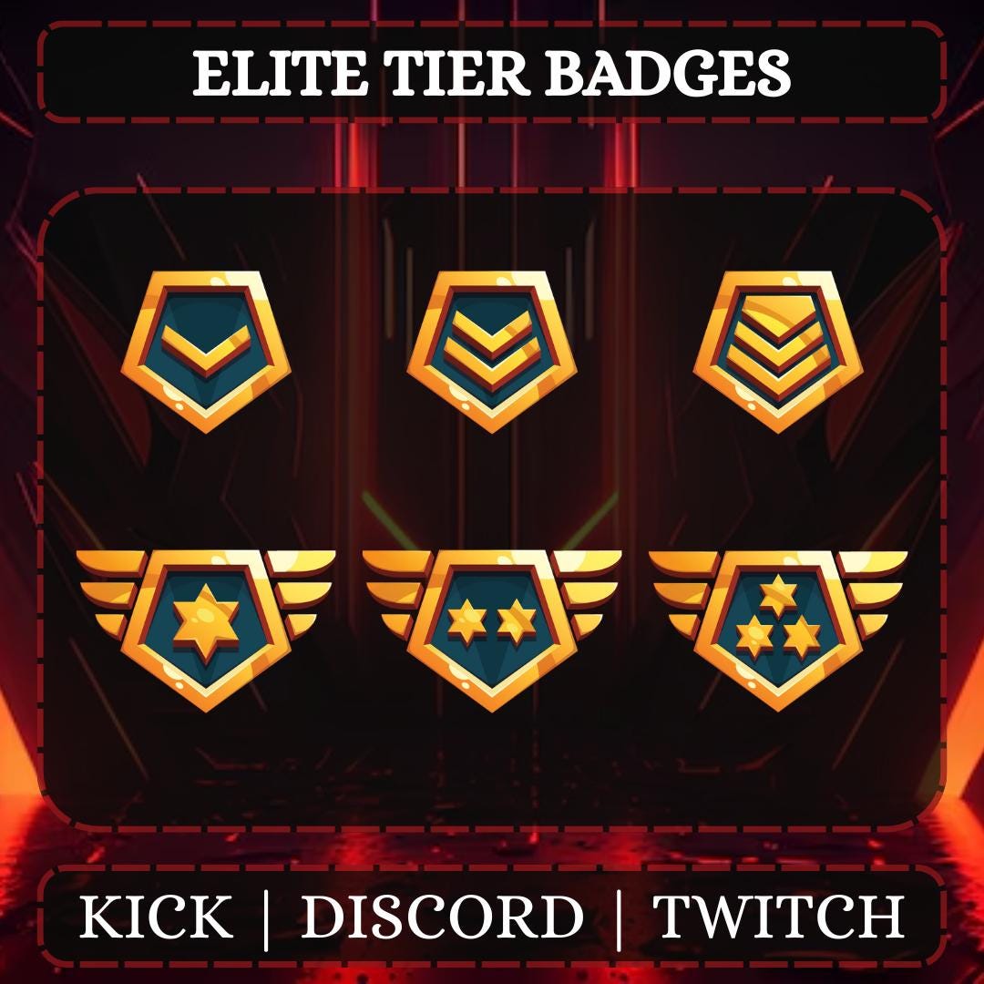 Twitch Elite Sub Badges: Streamer Level Badges (PNG Files, Digital ...