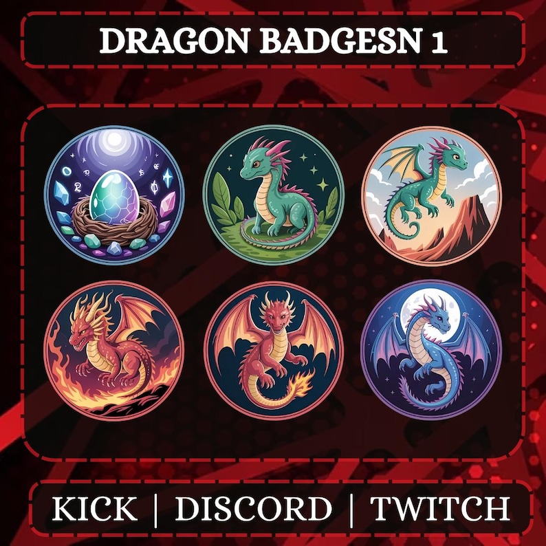 Dragon Fantasy Twitch Sub & Bit Badges PNG | Mythical Streamer Icons ...