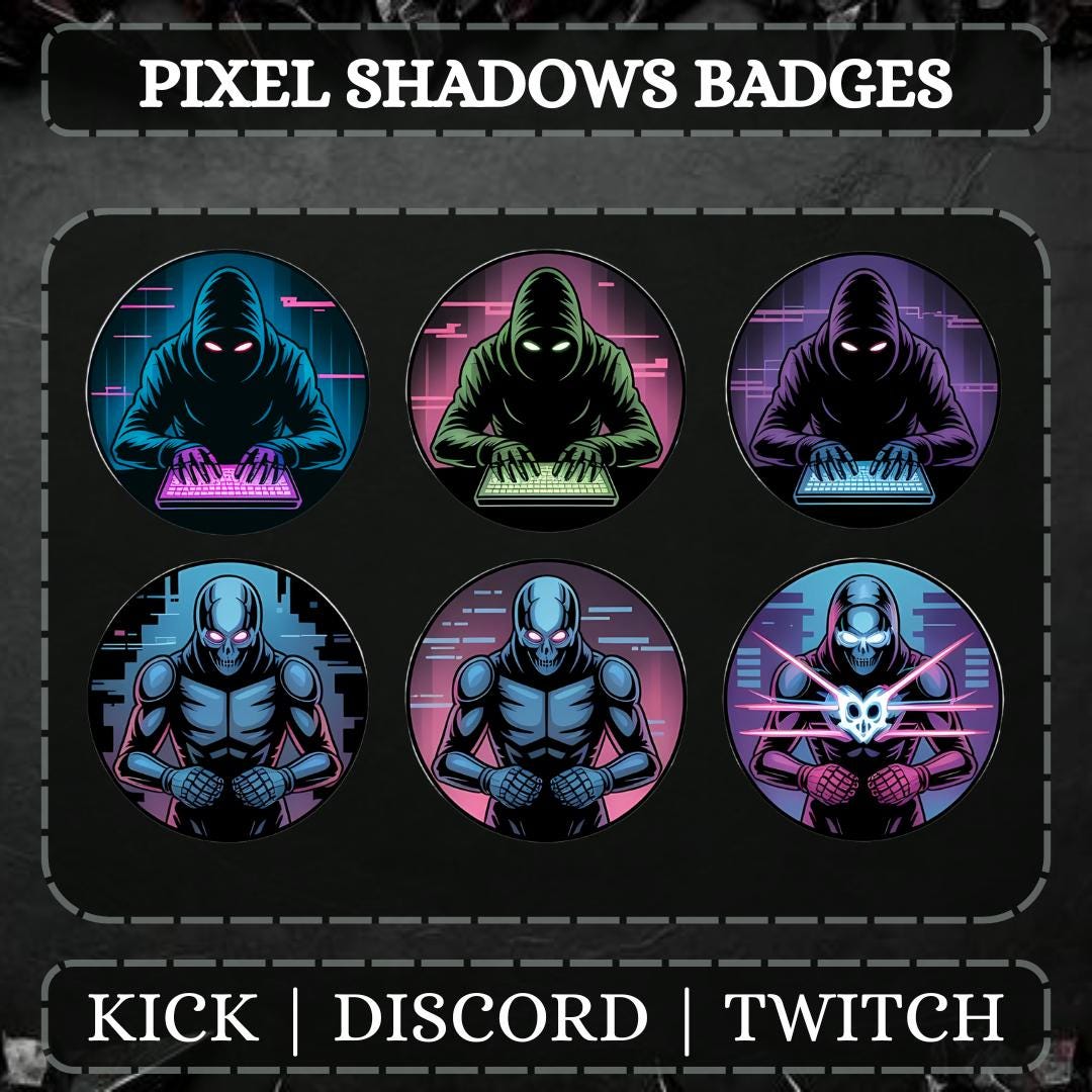 Pixel Shadows Twitch Subscriber Badges PNG | Retro Dark Pixel Sub & Bit ...