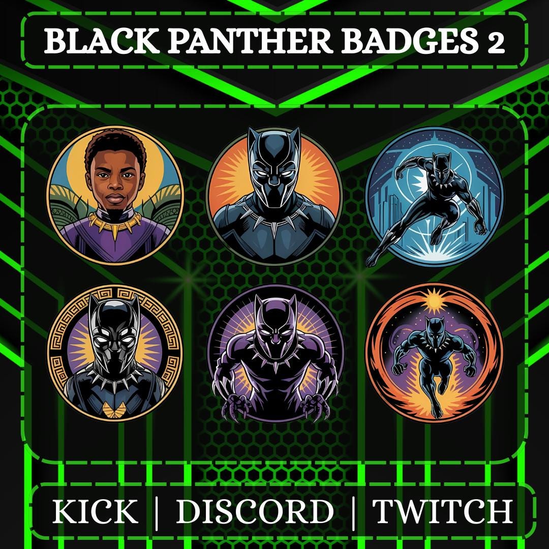 Black Panther Streamer Twitch Badges PNG | Loyalty Sub & Bit Icons ...