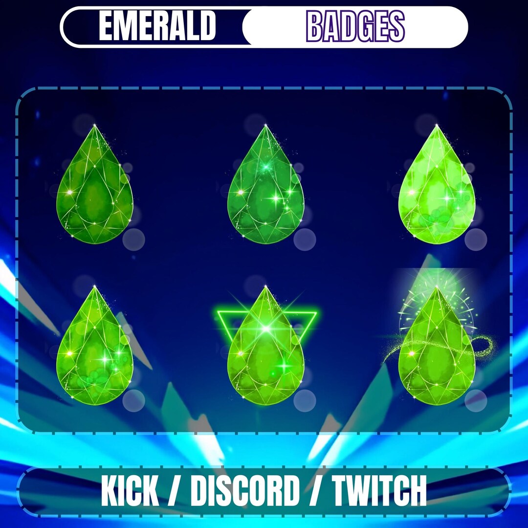 Emerald Theme Twitch Subscriber Badges PNG | Green Gem Sub & Bit Icons ...