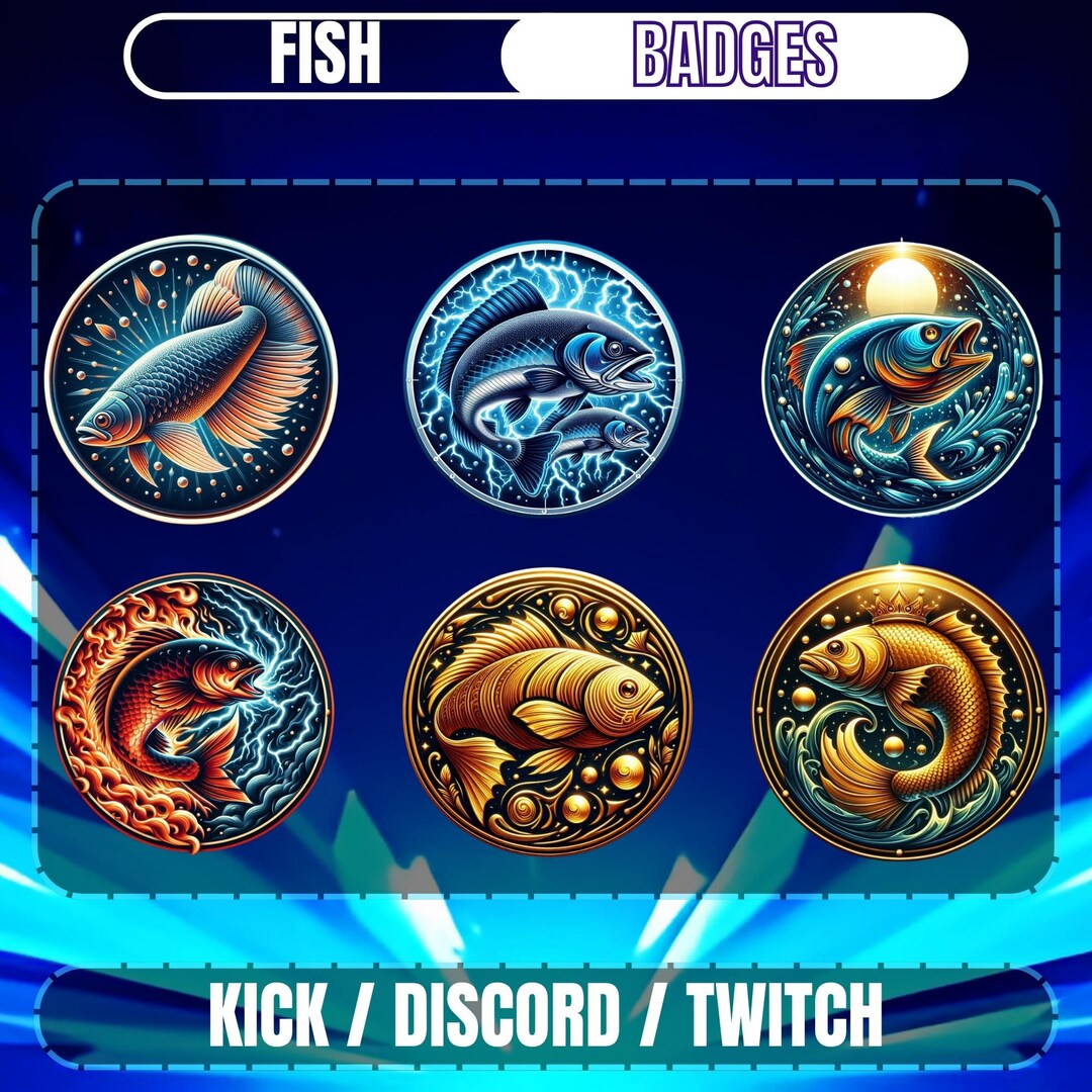 Fish Twitch Badges | Aquatic Streamer Sub & Bit Icons (digital Download ...