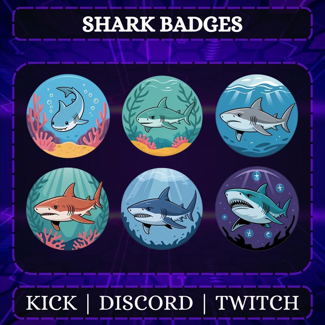 Ocean Shark Twitch Sub & Bit Badges PNG | Marine Theme Streamer Icons ...