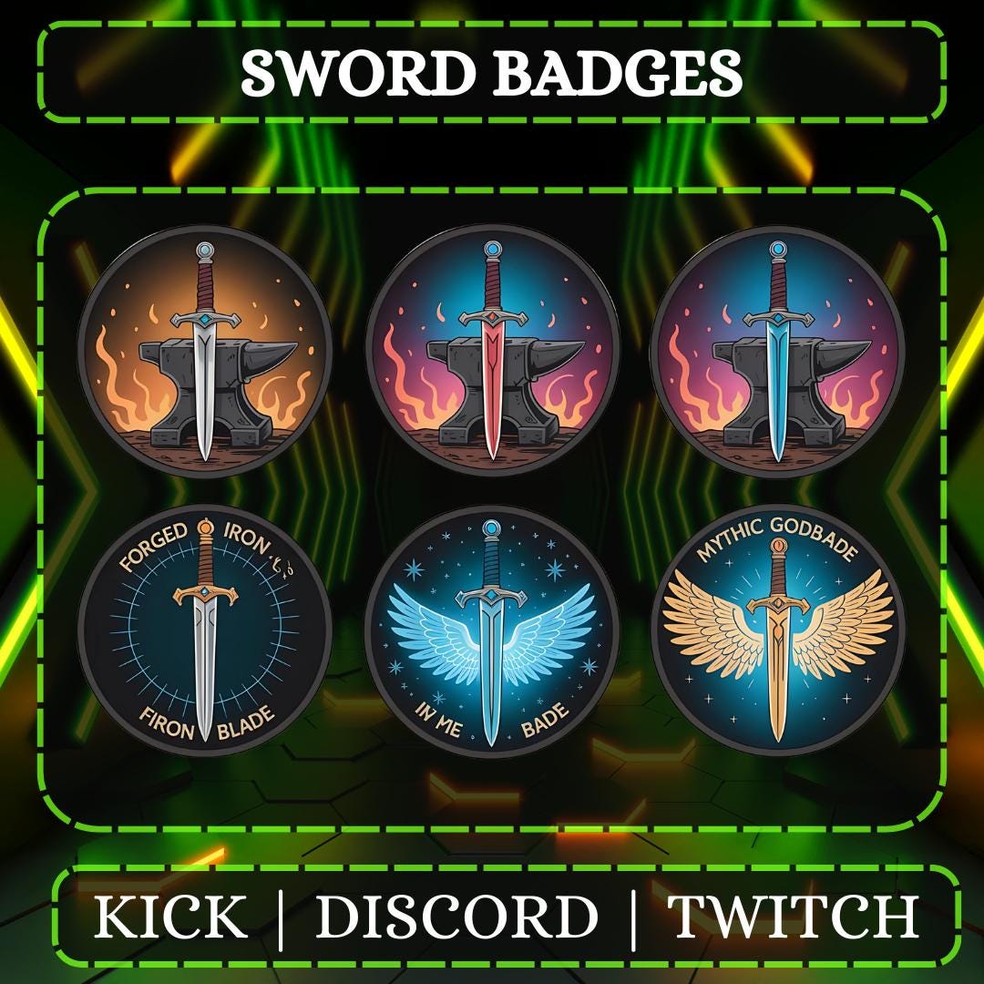 Sword Twitch Subscriber Badges | Fantasy Streamer Icons (digital ...