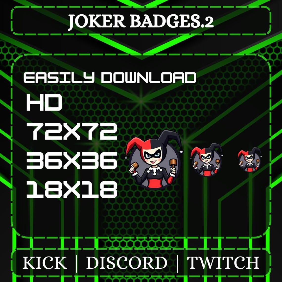 Joker Style Girl Twitch Subscribers Badges, Animated Emotes Pack for ...