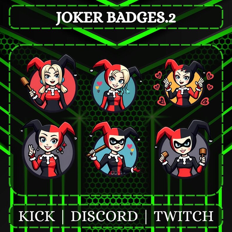 Joker Style Girl Twitch Subscribers Badges, Animated Emotes Pack for ...
