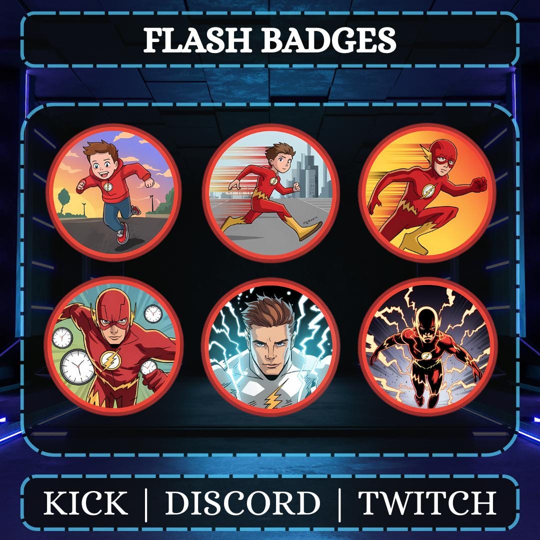 Flash Speed Hero Twitch Subscriber Badges PNG | Lightning Theme Sub ...