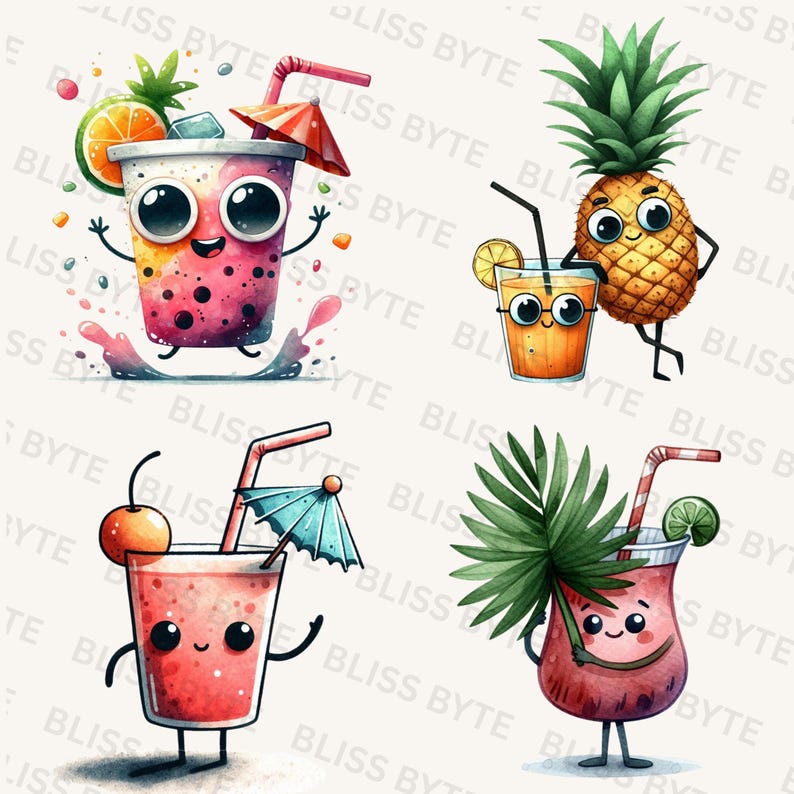 42 Watercolor Ice Cream & Tropical Drinks Clipart: Summer Treat Pngs ...