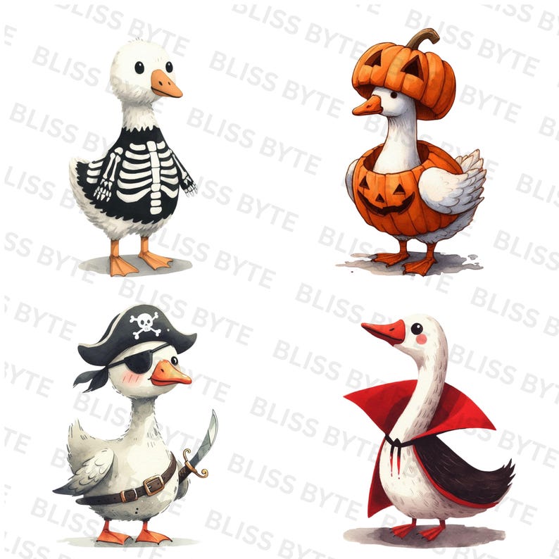 20 Spooky Cute Goose Halloween PNG Clipart | Watercolor Ghost Goose ...