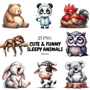 Watercolor Sleepy Animals Clipart: Nursery Art PNG (digital Download ...