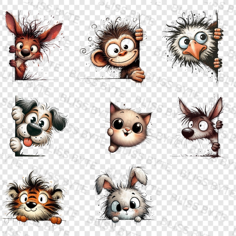 Peeking Animal Clipart Bundle: Funny Corner Illustrations (digital ...