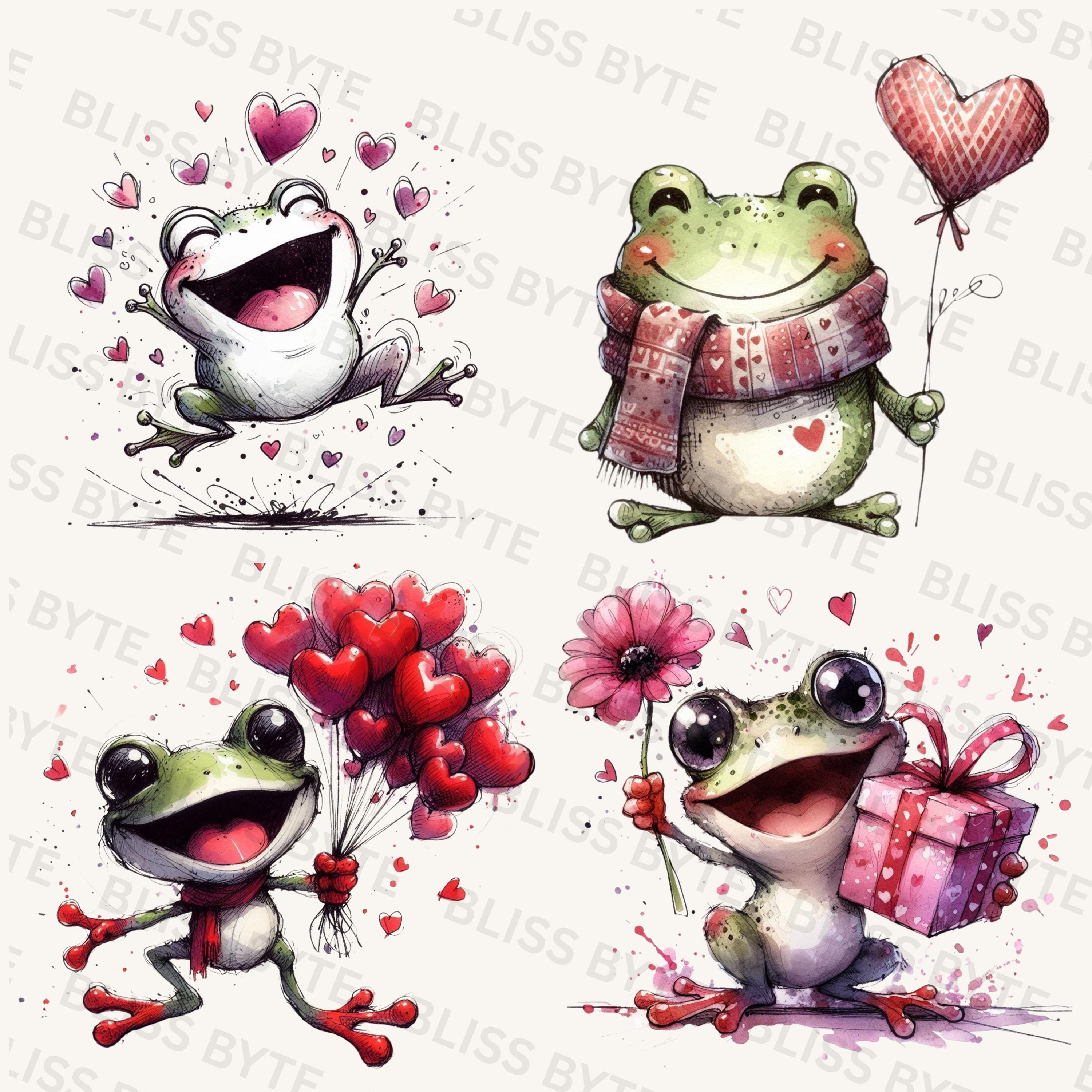Valentine Frog Clipart Bundle: Love Letters, Hearts (PNG, JPG Digital ...