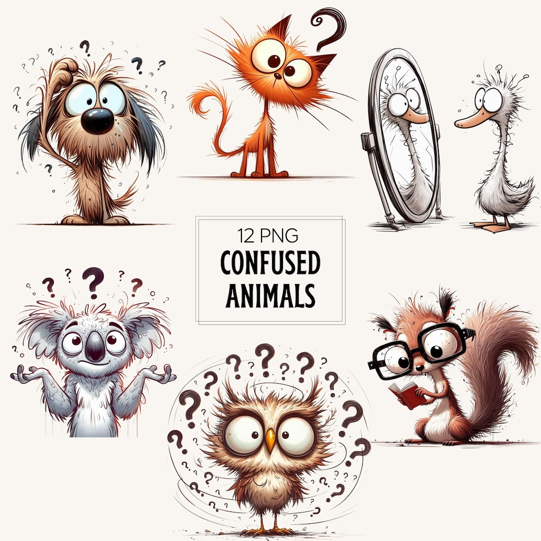 Funny Confused Animals Clipart: Watercolor Reaction Stickers (digital ...