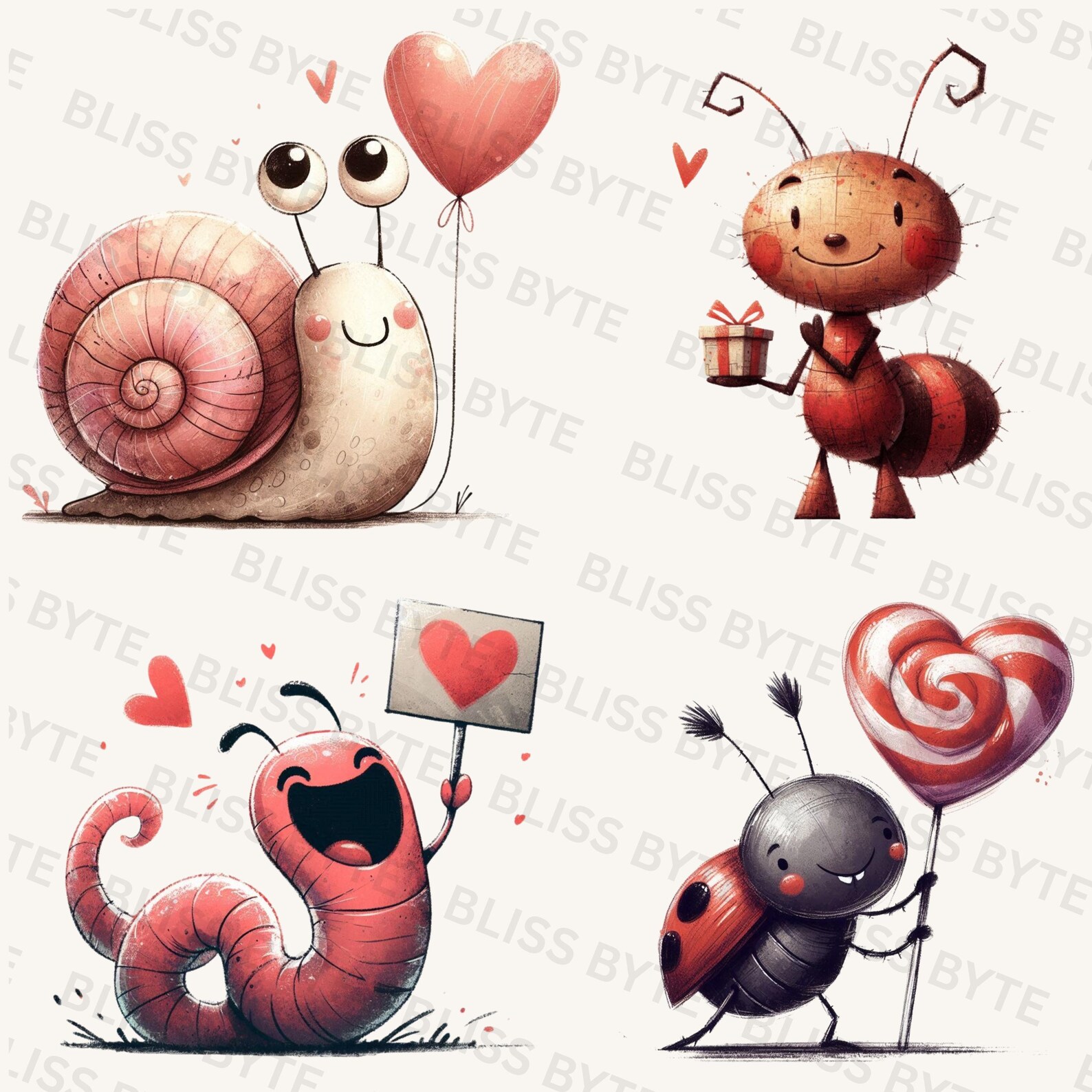 Valentine Insects Clipart Set – Adorable Love-themed PNG Collection - Etsy