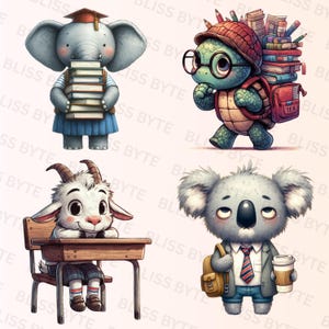 57 Back to School Animals Pngs | Watercolor Cute School Animals Clipart ...