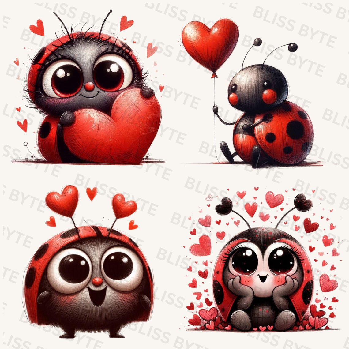 Valentine Ladybug Clipart Set – Adorable Love-themed PNG Collection - Etsy