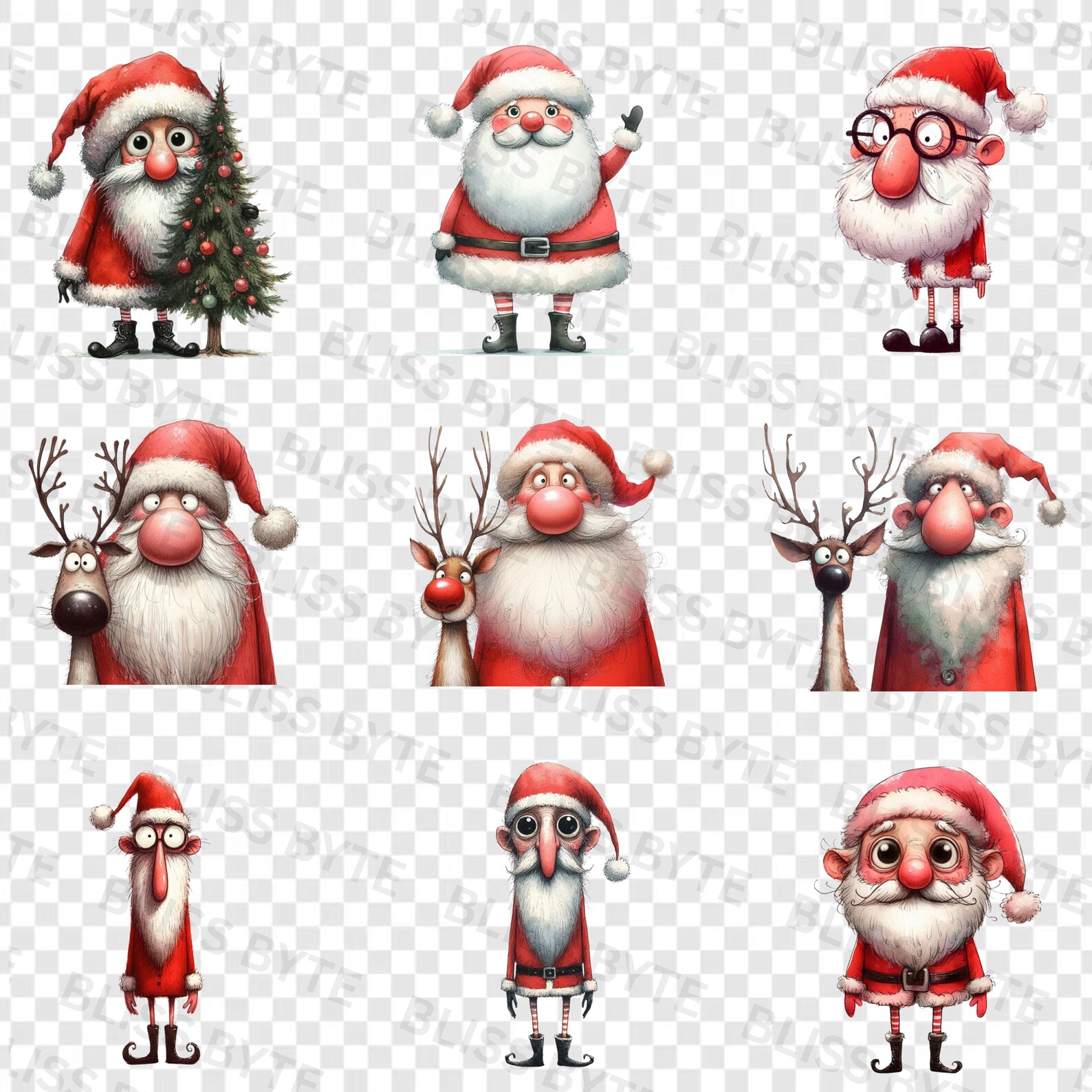 Funny Santa Claus Christmas Clipart: Minimalist Holiday PNG (digital ...