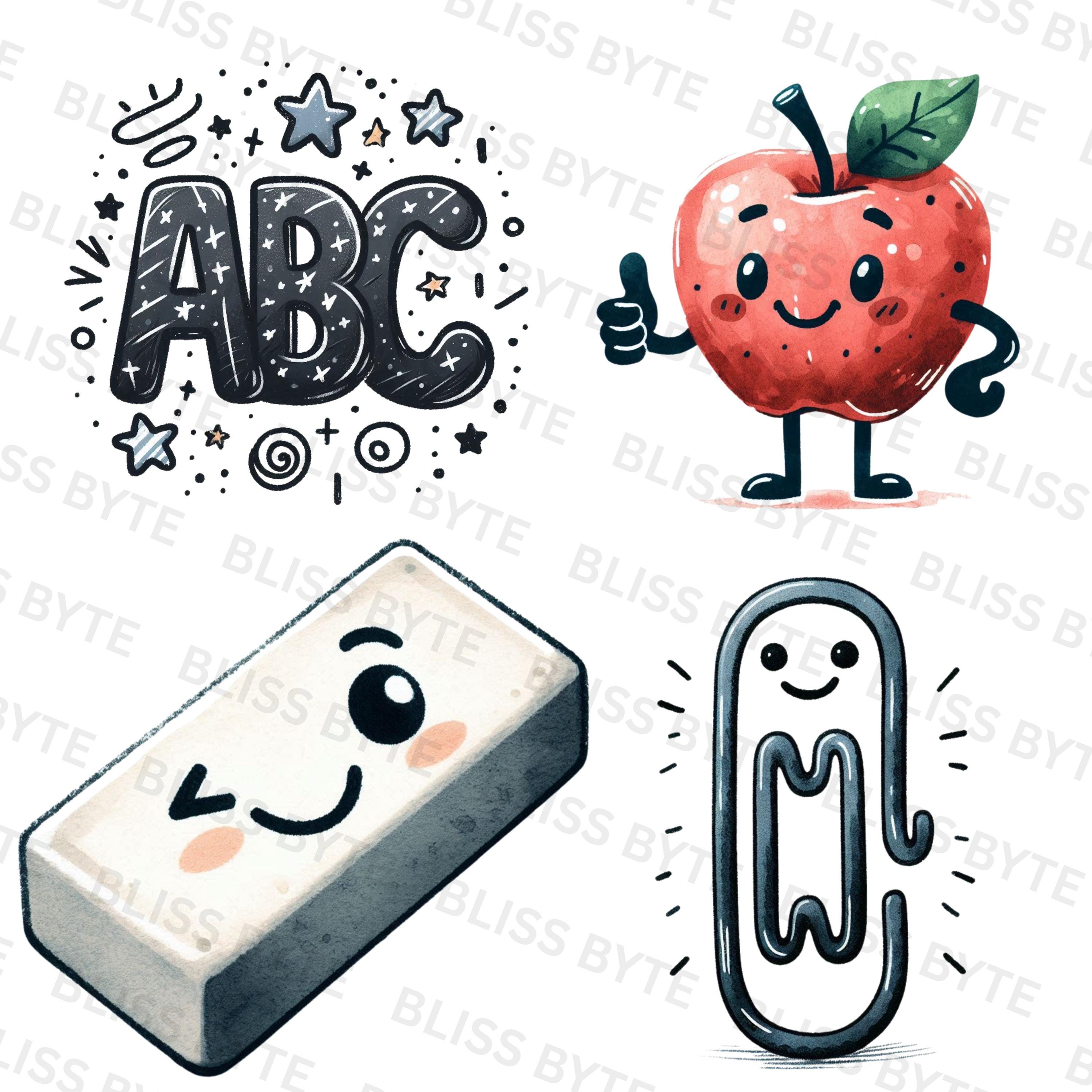 Watercolor School Doodles PNG Clipart: Back to School Graphics (digital ...