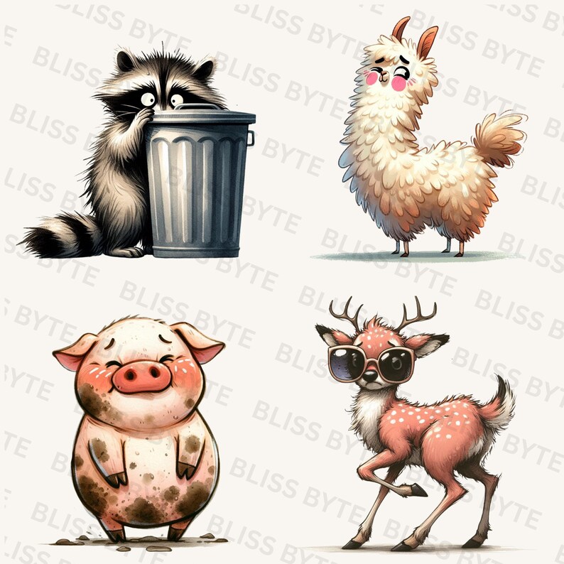 Watercolor Embarrassing Animals PNG Clipart – Funny & Awkward Animal - Etsy