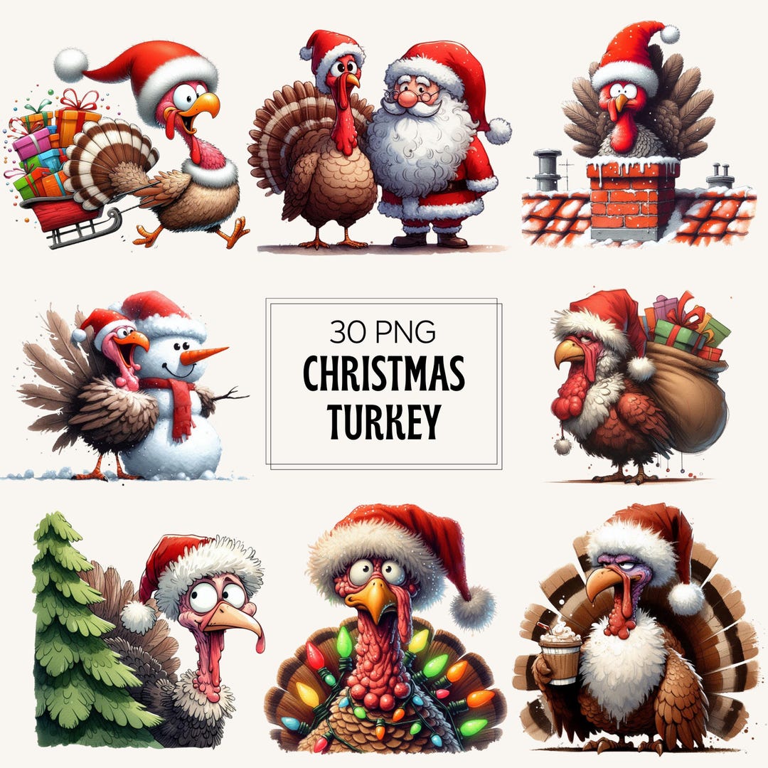 Quirky Christmas Turkey: Watercolor Animals Art (PNG, JPG Digital ...
