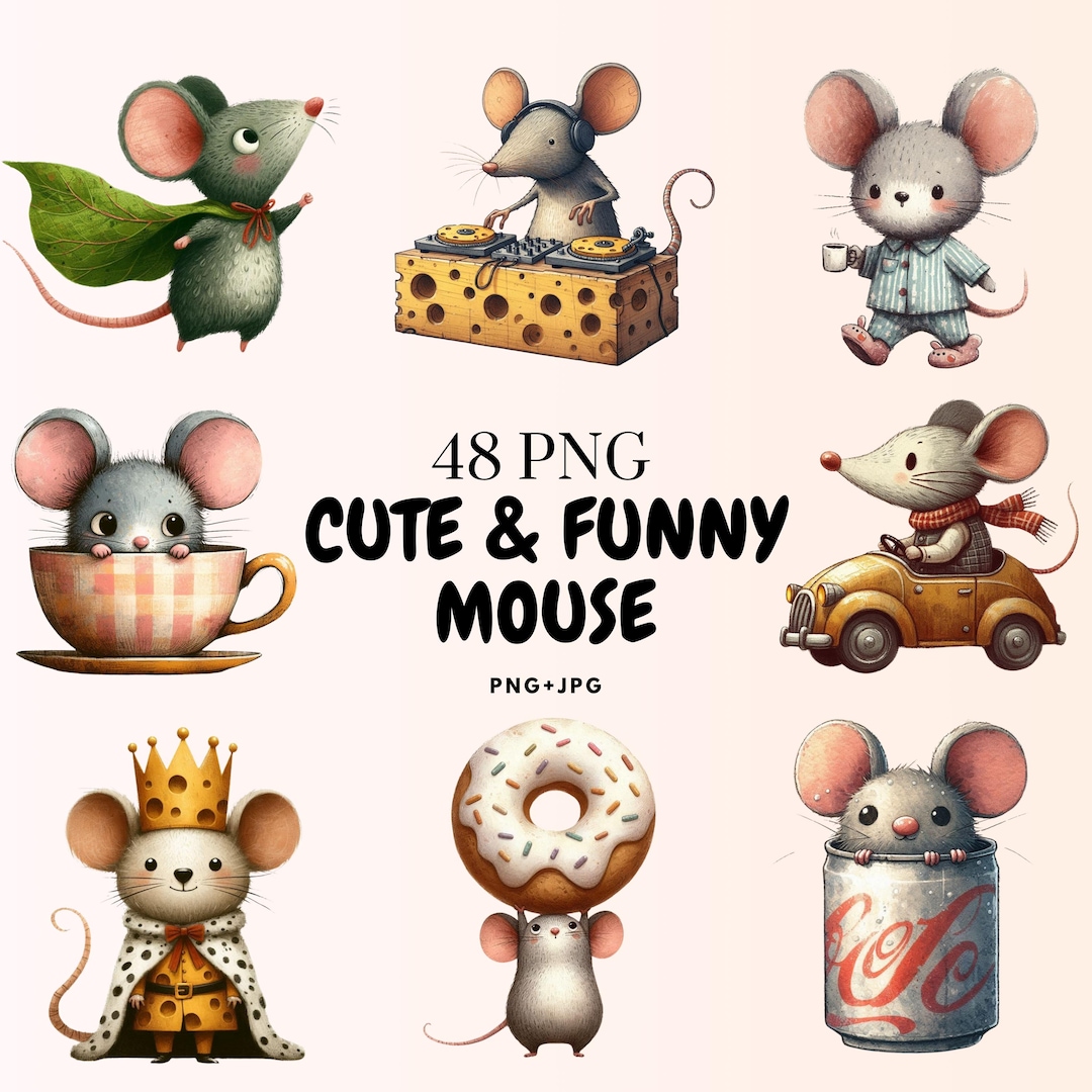 Watercolor Funny Mouse Clipart: Quirky Mice Pngs for Stickers (digital ...