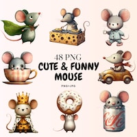 12 Scruffy Mice Clipart Set, 12 Pngs/jpgs, Funny Mouse Art, Whimsical ...