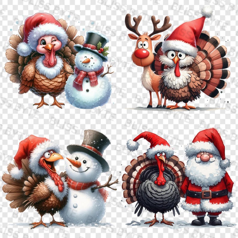 Quirky Christmas Turkey: Watercolor Animals Art (PNG, JPG Digital ...