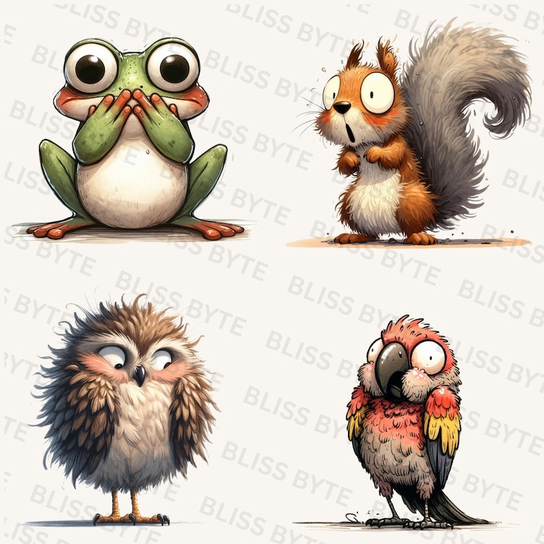 Watercolor Embarrassing Animals PNG Clipart – Funny & Awkward Animal - Etsy