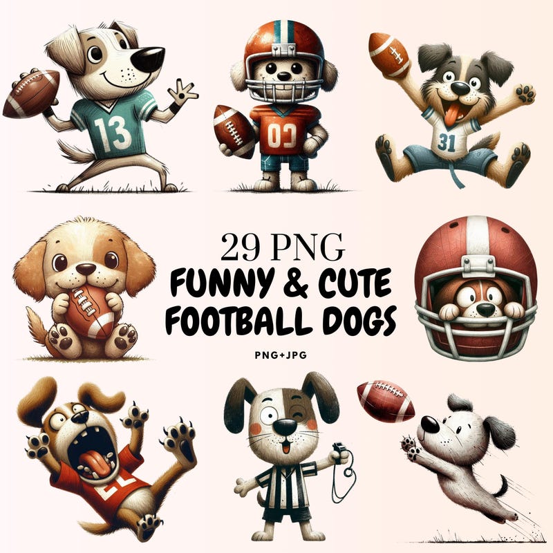 Football Dogs Clipart - Etsy