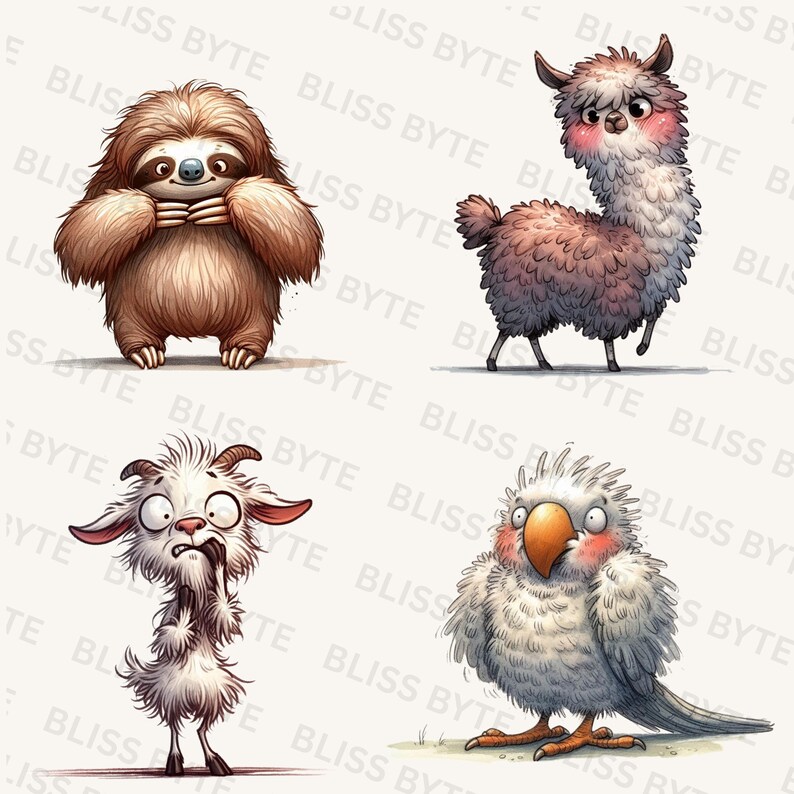 Watercolor Embarrassing Animals PNG Clipart – Funny & Awkward Animal - Etsy