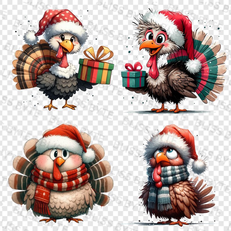 Quirky Christmas Turkey: Watercolor Animals Art (PNG, JPG Digital ...