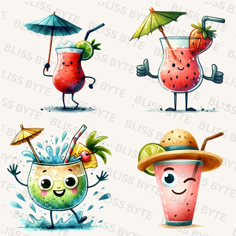 42 Watercolor Ice Cream & Tropical Drinks Clipart: Summer Treat Pngs ...