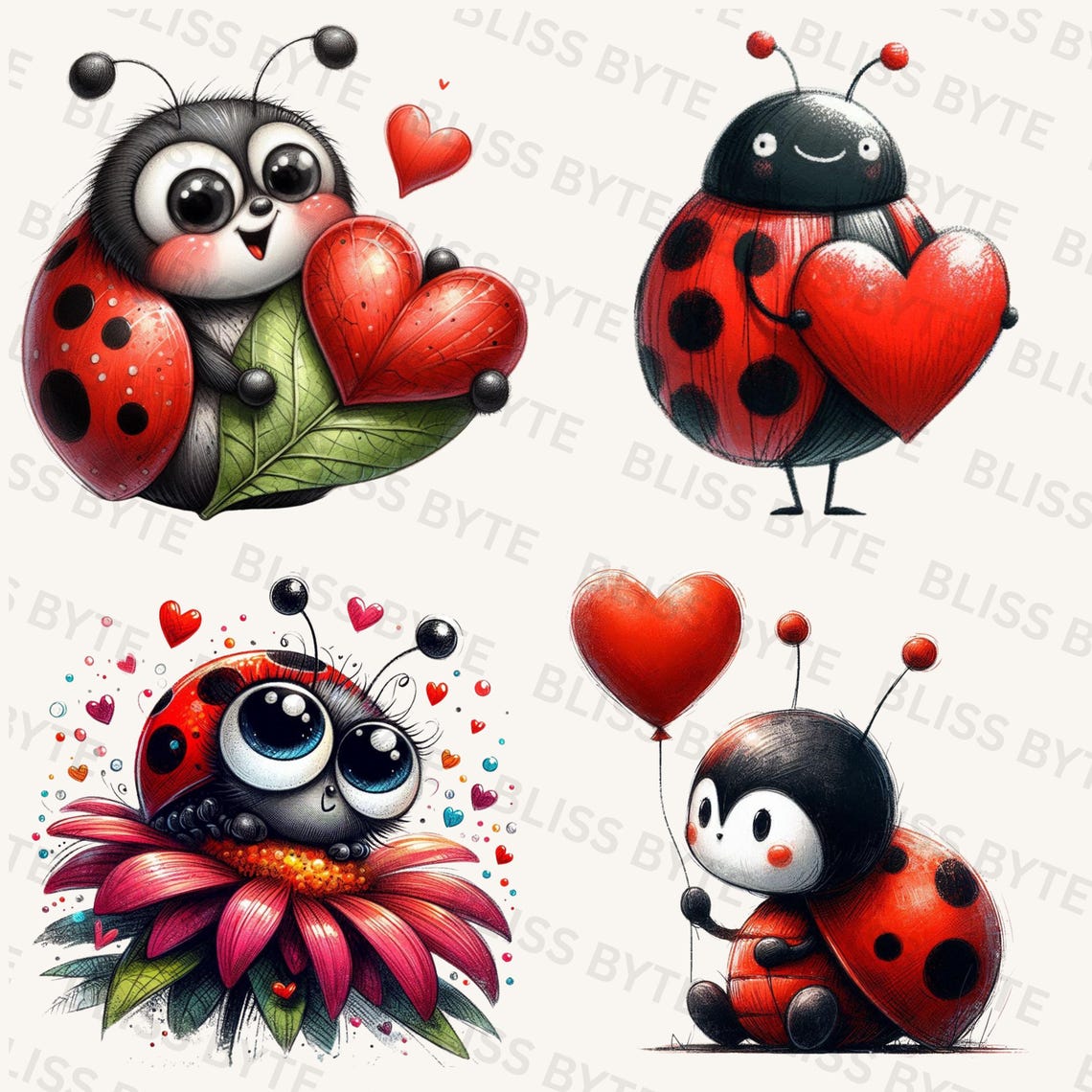 Valentine Ladybug Clipart Set – Adorable Love-themed PNG Collection - Etsy