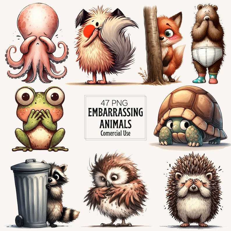Watercolor Embarrassing Animals PNG Clipart – Funny & Awkward Animal - Etsy