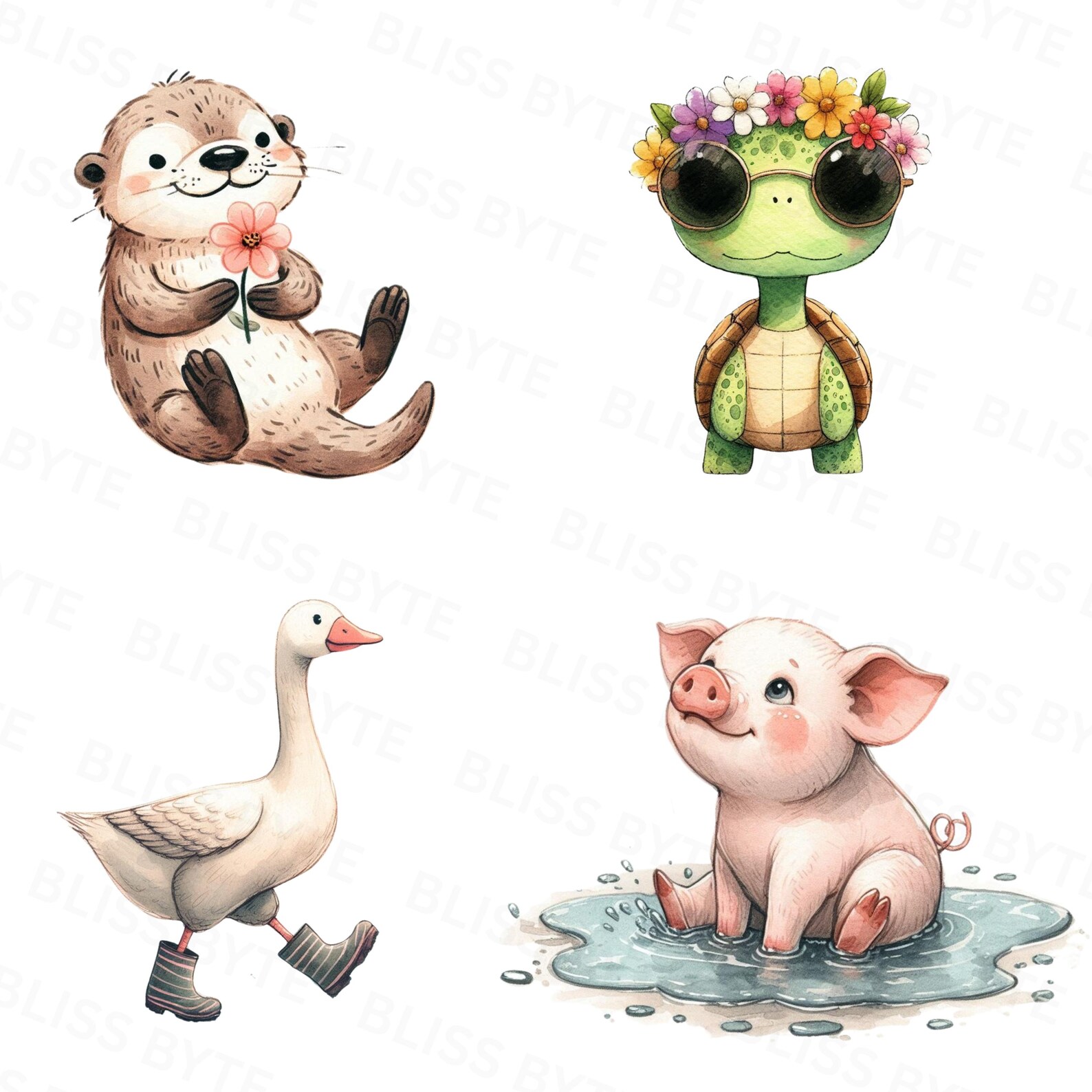 Watercolor Spring Animal Clipart: Bunny, Lamb, Duck (PNG Digital ...