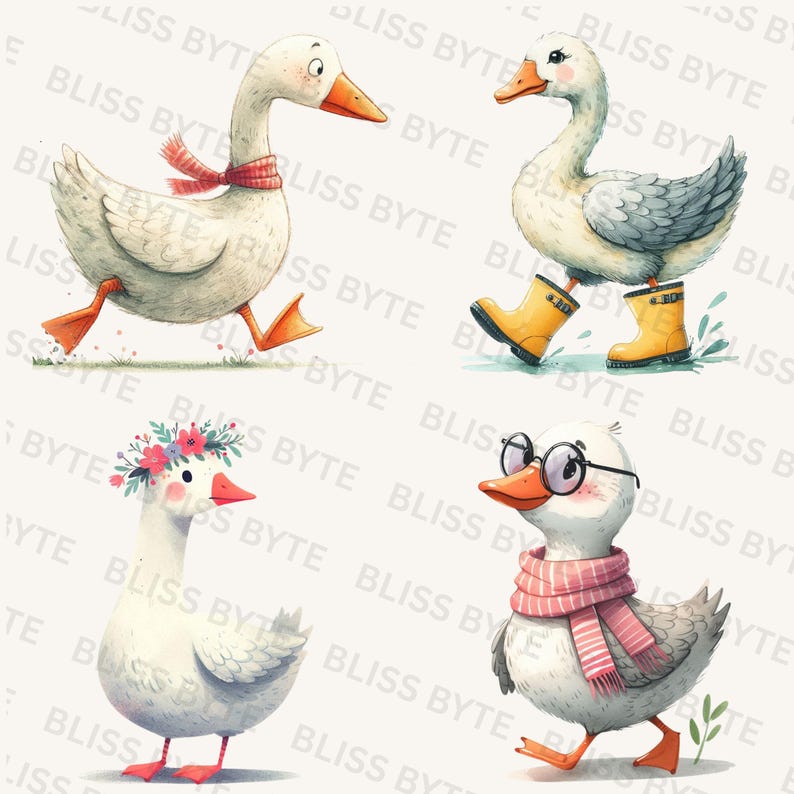 24 Funny Goose Clipart Bundle: Watercolor Silly Geese Pngs for Crafts ...