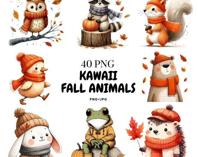 Cute Fall Animal Clipart Png Sublimation, Autumn Cute Baby Animals PNG ...