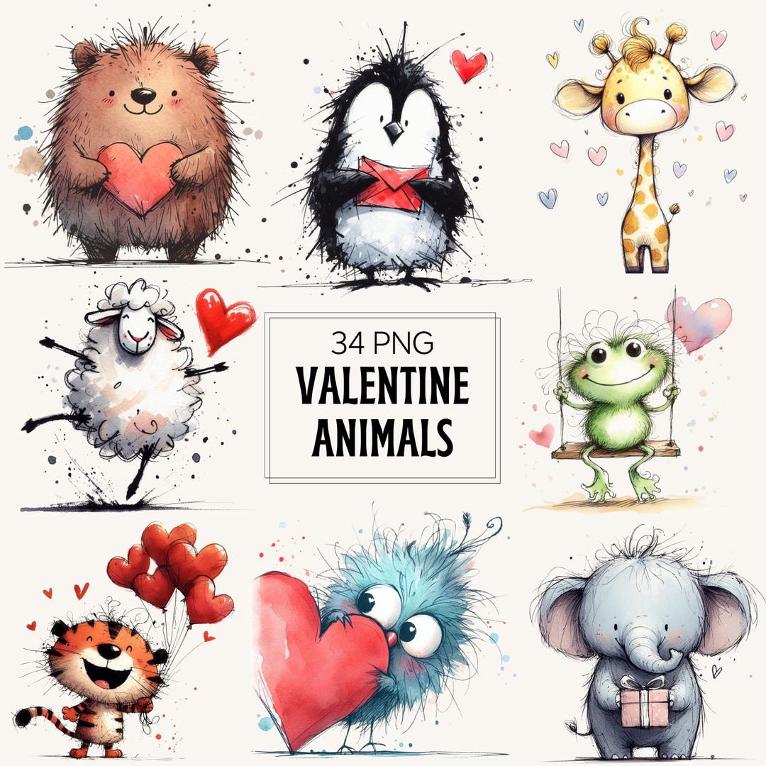 Valentine Animals Watercolor Clipart Bundle (digital Download) - Etsy