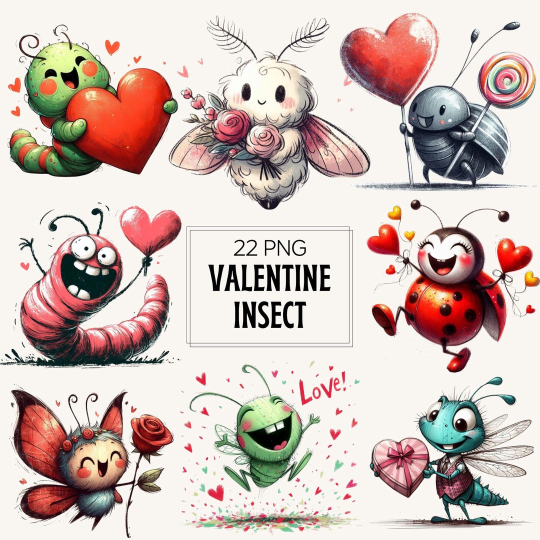 Valentine Insects Clipart Set – Adorable Love-themed PNG Collection - Etsy