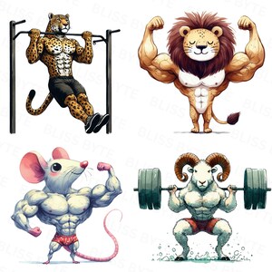 20 Watercolor Bodybuilder Animals Pngs Clipart – Gym Animals Clipart ...
