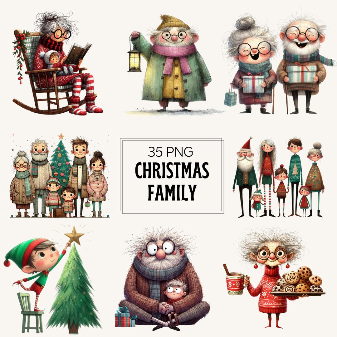 Christmas Family Clipart | Watercolor Christmas PNG, Festive Holiday ...