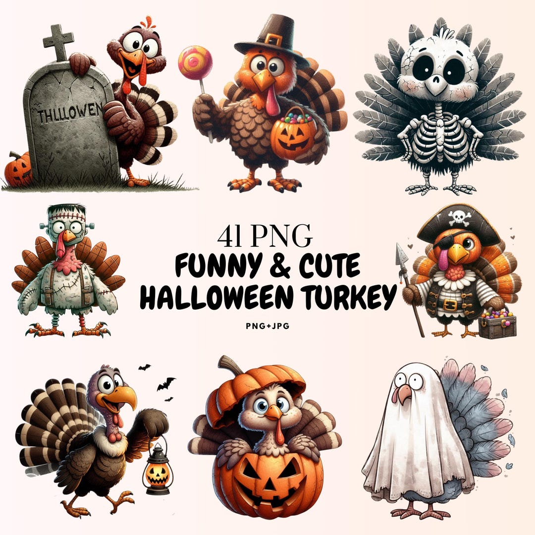 Watercolor Halloween Turkey Clipart | Spooky Costumes (PNG & JPG) - Etsy