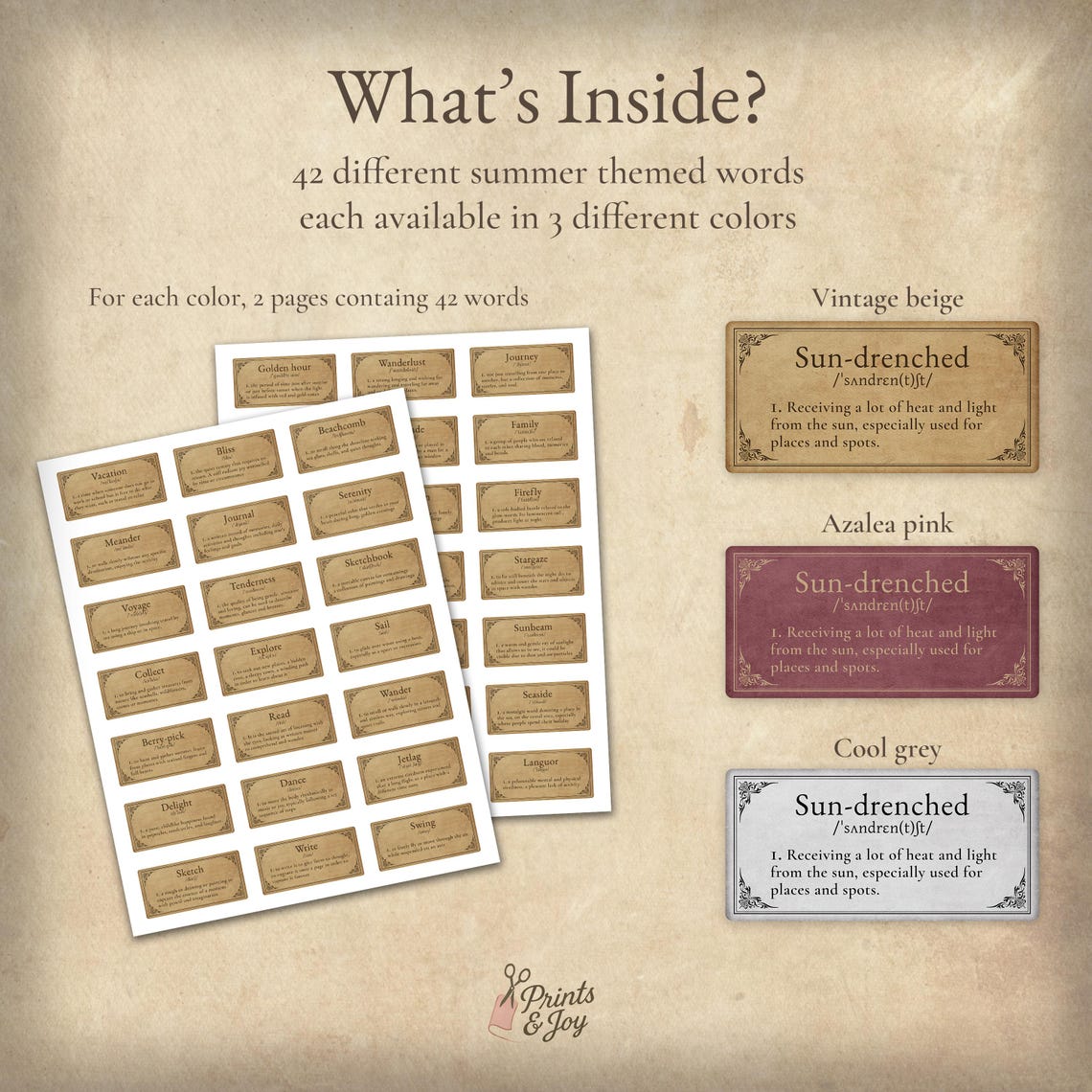 Printable Vintage Summer Dictionary Words, Scrapbook Cut-outs, Junk ...